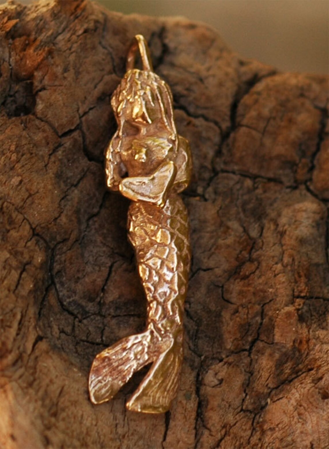 Mermaid Pendant in Rustic Gold Bronze | Etsy
