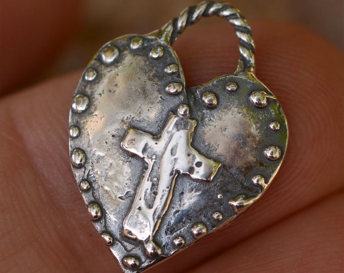 Heart With Cross Dotted Edge Heart With Cross in Sterling - Etsy