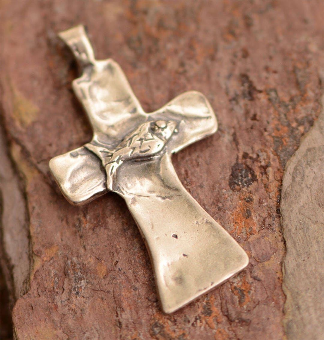 Fish on Cross Sterling Silver Pendant - Etsy
