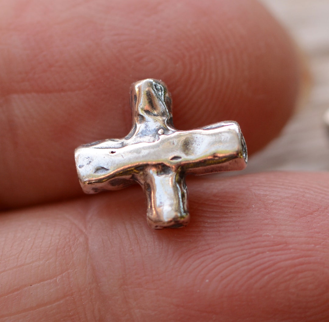 Artisan Small Cross Bead in Sterling Silver - Etsy