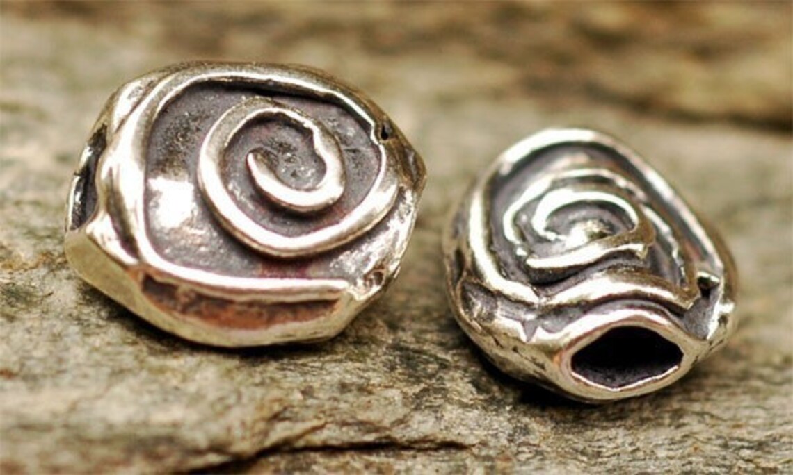 One Artisan Spiral Sterling Silver Bead Oval Shaped Bead - Etsy