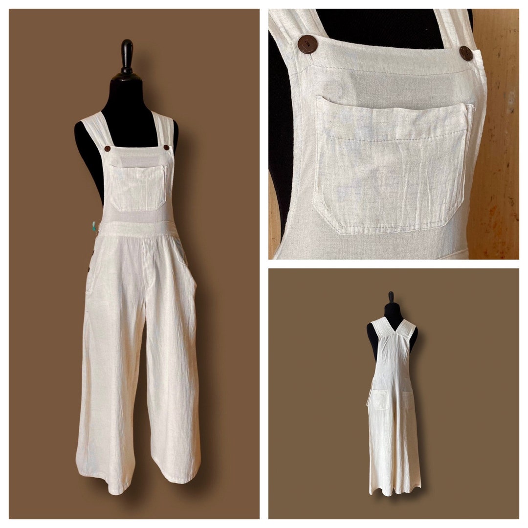 Creamy Beige Wide Leg Summer Bib Overalls in Lightweight Gauzy - Etsy