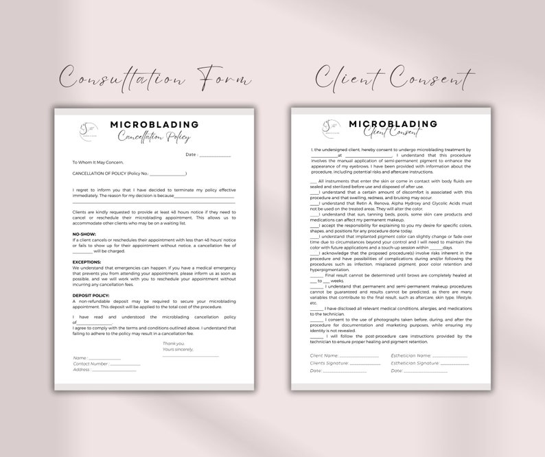 Microblading and Beauty Salon Forms, Esthetician Consultation, Consent ...