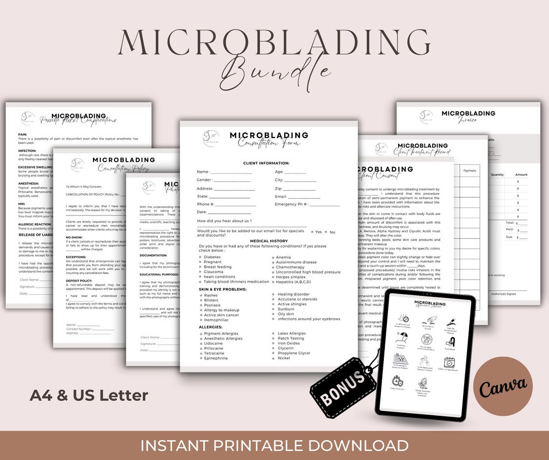 Microblading and Beauty Salon Forms, Esthetician Consultation, Consent ...