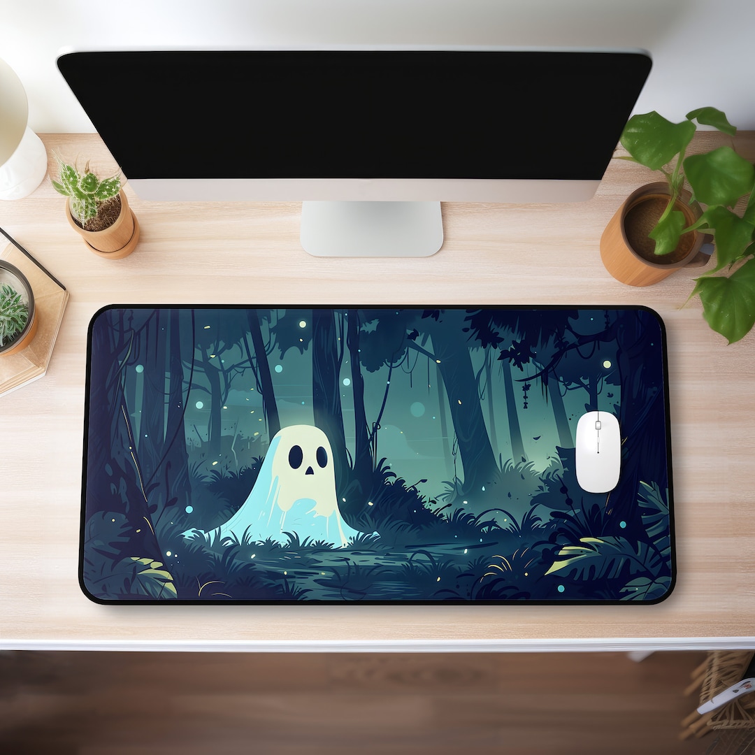 Spooky Ghost Cute Ghost Desk Mat Halloween Large Computer Mat Kawaii ...