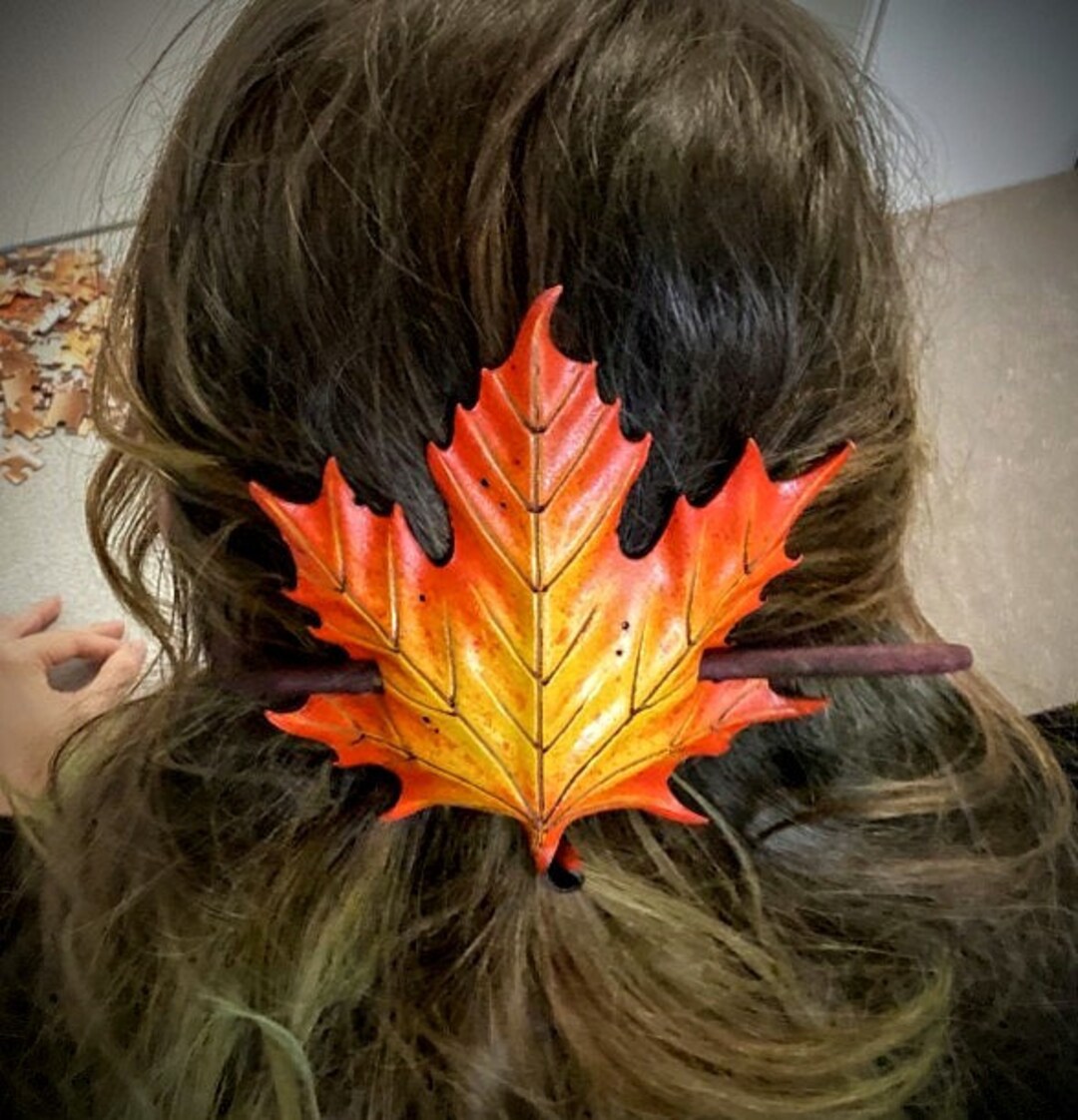 Maple Leaf Hair Barrette,original,handmade,leather,maple Leaf,hair Toy ...