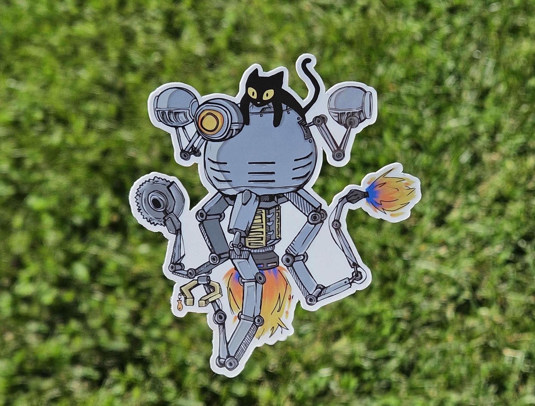 Robot and Cat Fallout Inspired Sticker | Water Bottle, Phone, Laptop ...