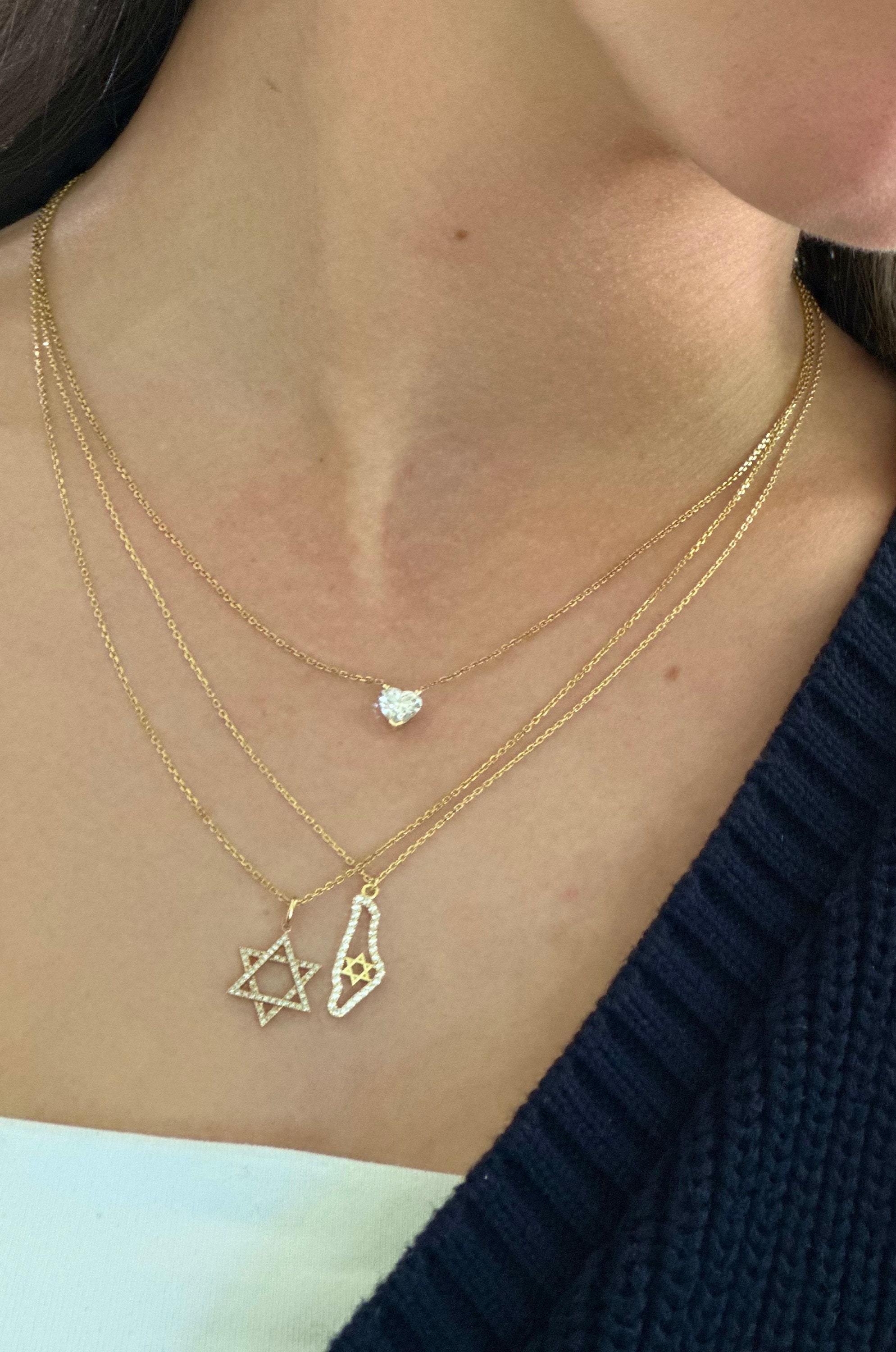 Israel Map Necklace Israel Map Outline Necklace Gold Plated Pave Jewish ...