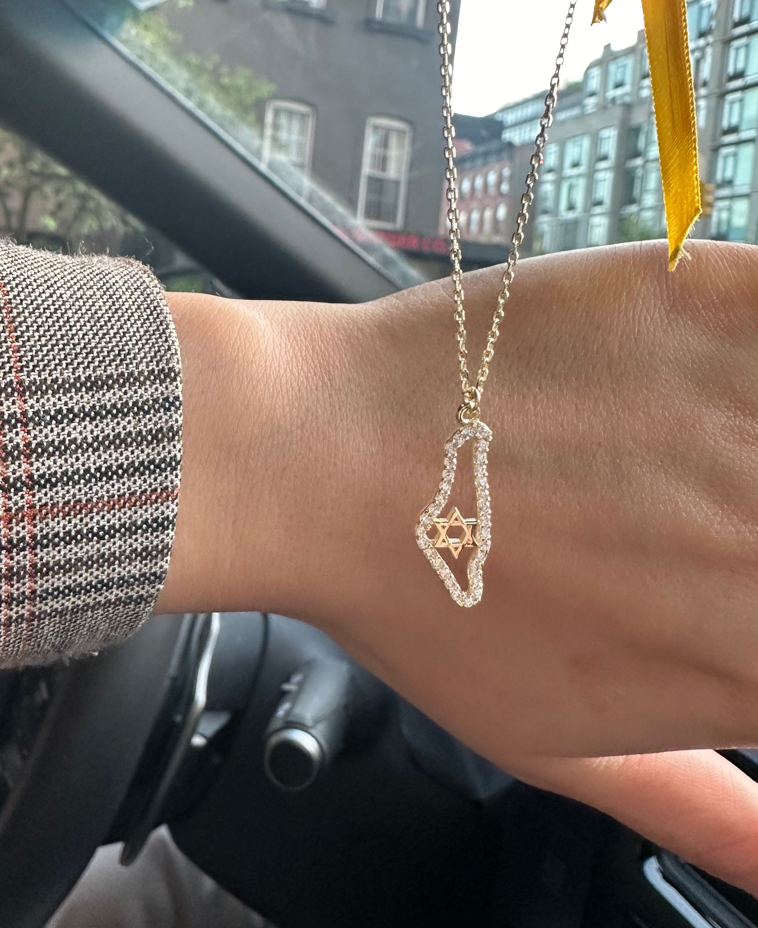 Israel Map Necklace Israel Map Outline Necklace Gold Plated Pave Jewish ...