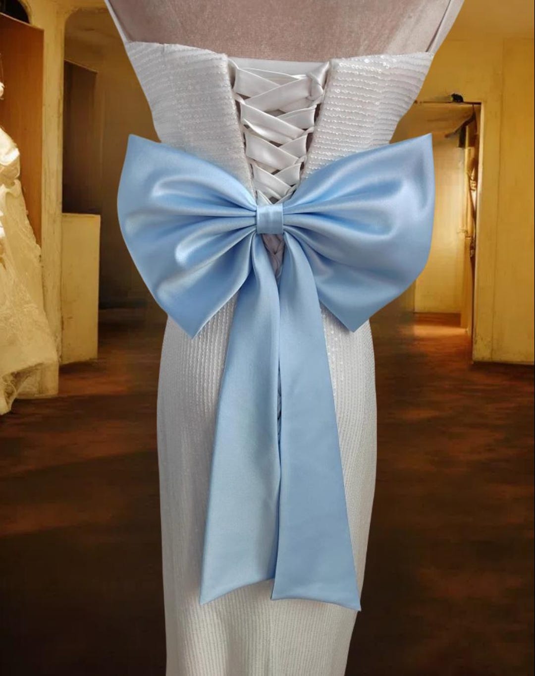 Satin Bow Pastel Blue Bow With Train Waist Bow Pastel Pink Large ...