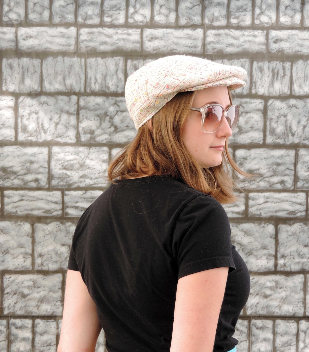 Upcycled Flat Cap Classic Hat in Pastel Pink and Yellow Silk Wool Blend ...