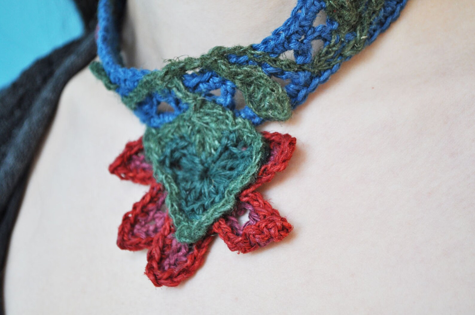 Crocheted Hemp Necklace With Freeform Flowers and Vines - Etsy