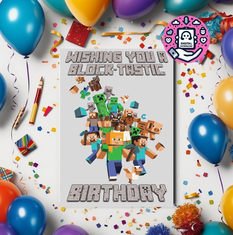 Minecraft Birthday Card, Blocktastic Birthday, Wishing You a Happy ...