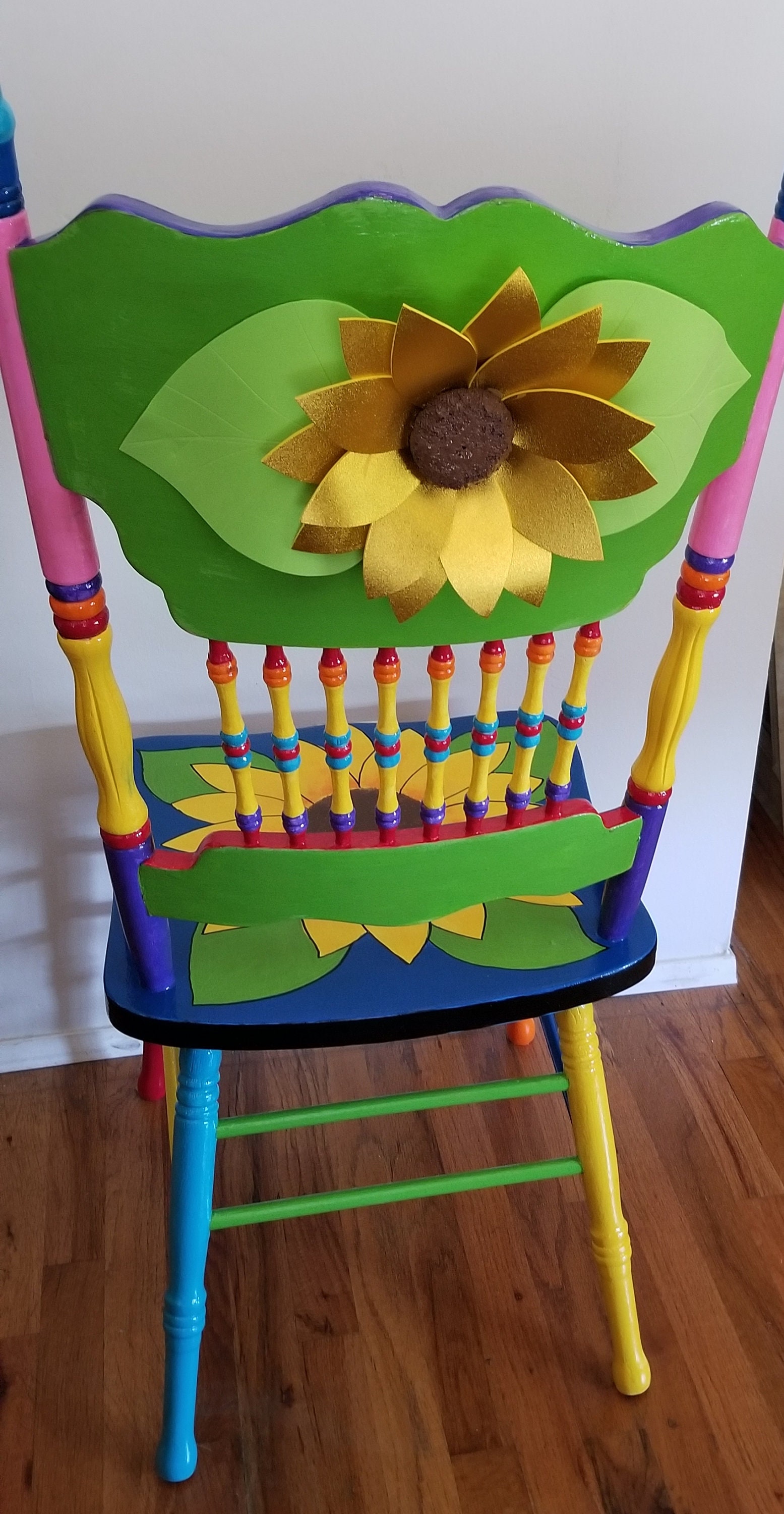 Colorful Hand Painted Spring Summer Chair With Sun Flower Motif ...