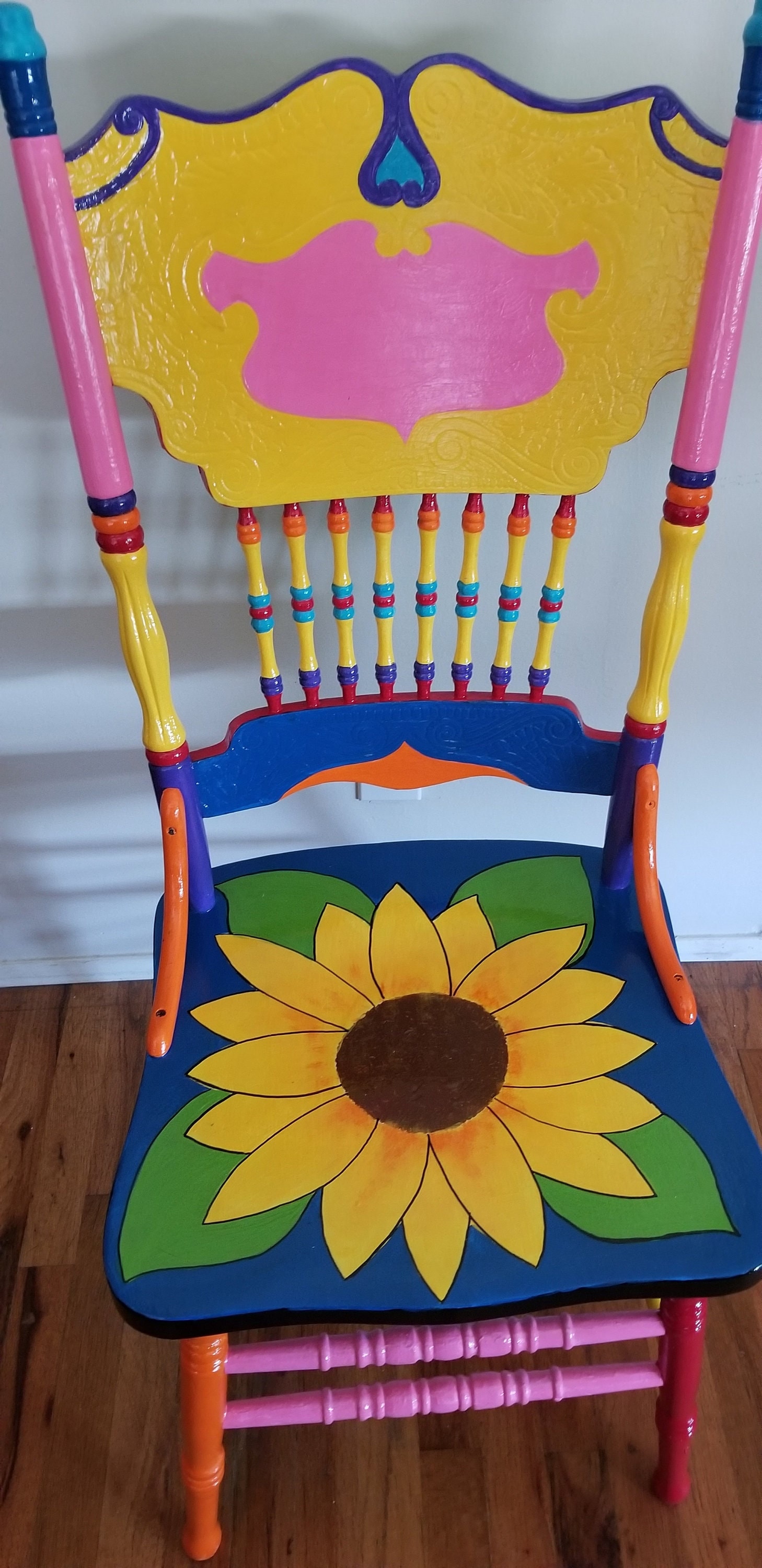 Colorful Hand Painted Spring Summer Chair With Sun Flower Motif ...