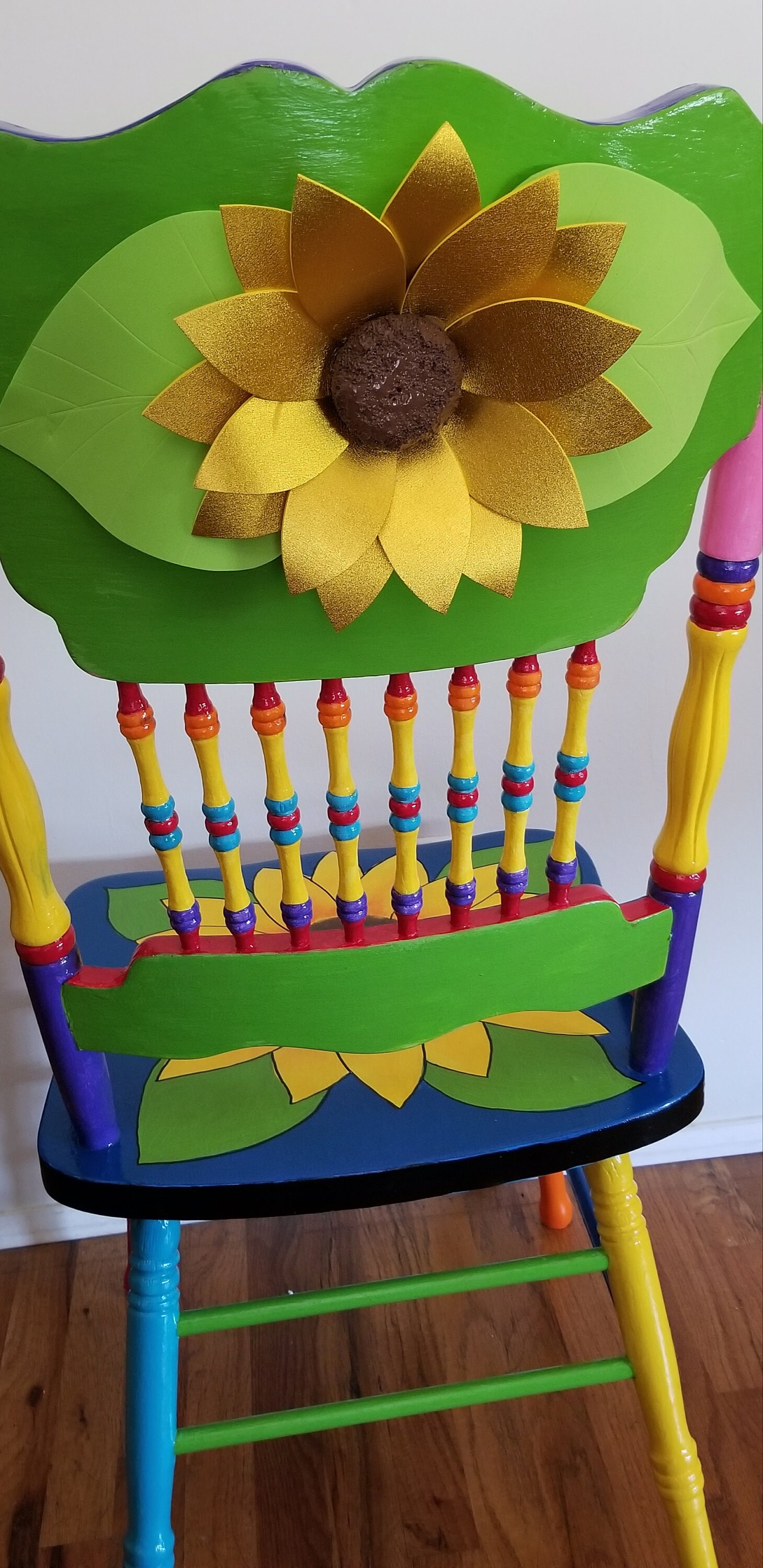 Colorful Hand Painted Spring Summer Chair With Sun Flower Motif ...