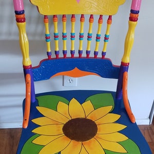 Colorful Hand Painted Spring Summer Chair With Sun Flower Motif ...