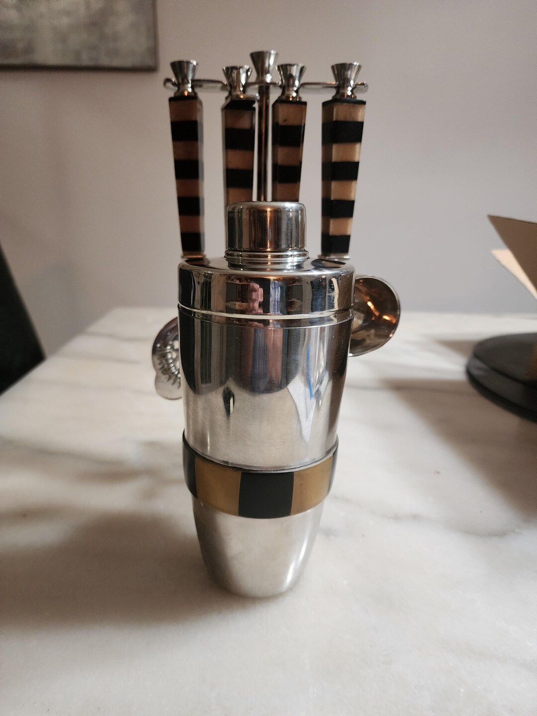 Bartender Proffesional Cocktail Shaker and Utensils Set Made of Marble ...