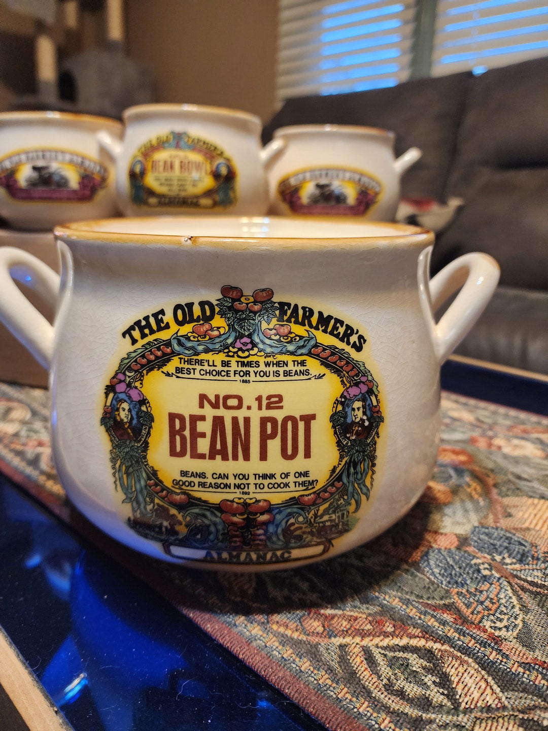 The Old Farmers Bean Pot With 4 Bean Bowls. - Etsy