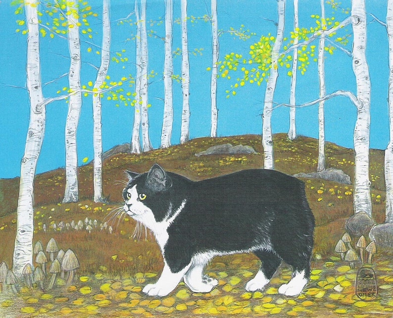 Black & White Manx Cat Birches Print of an Original Painting - Etsy