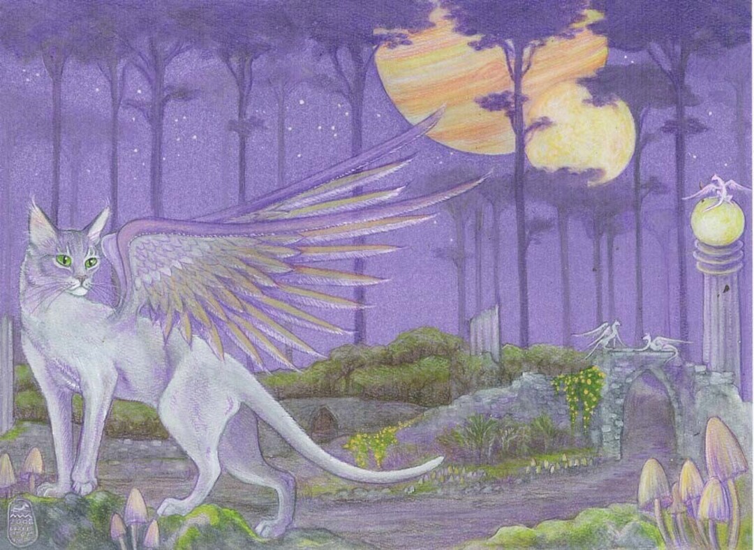 Gray Winged Cat Print of an Original Painting - Etsy