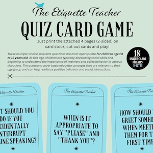 Etiquette Quiz Card Game for Kids (ages 8-12) (digital Download) - Etsy