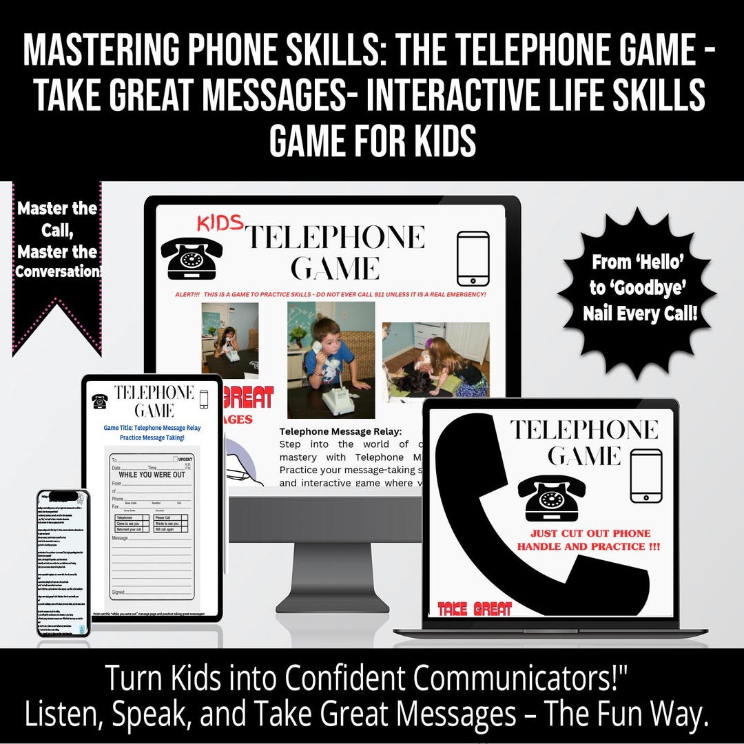 Kids Telephone Skills Game: Message Taking & Emergency Scenarios (PDF ...