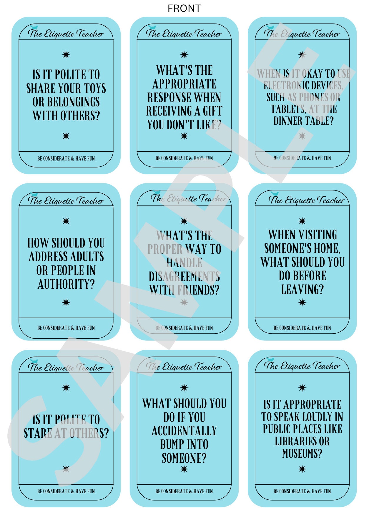 Etiquette Quiz Card Game for Kids (ages 8-12) (digital Download) - Etsy