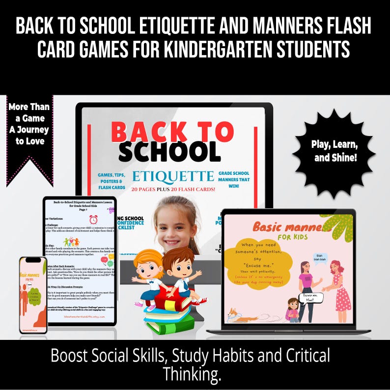 Back to School Etiquette | Manners Flash Card Games for Kindergarten ...