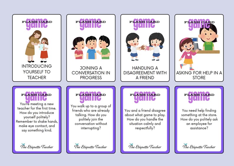 Back to School Etiquette Flash Cards: Kindergarten Manners Game ...