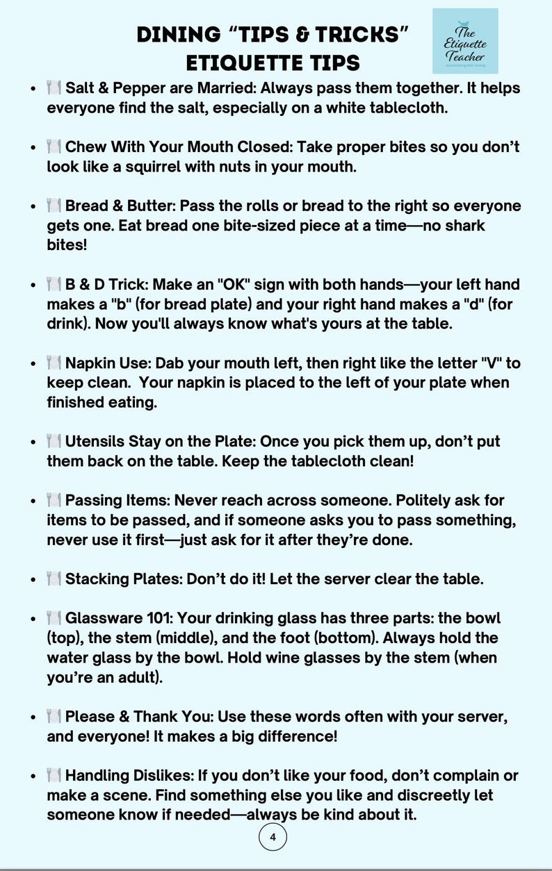 Kids' Dining Etiquette Guide | Fun Table Manners Workbook (PDF) - Etsy