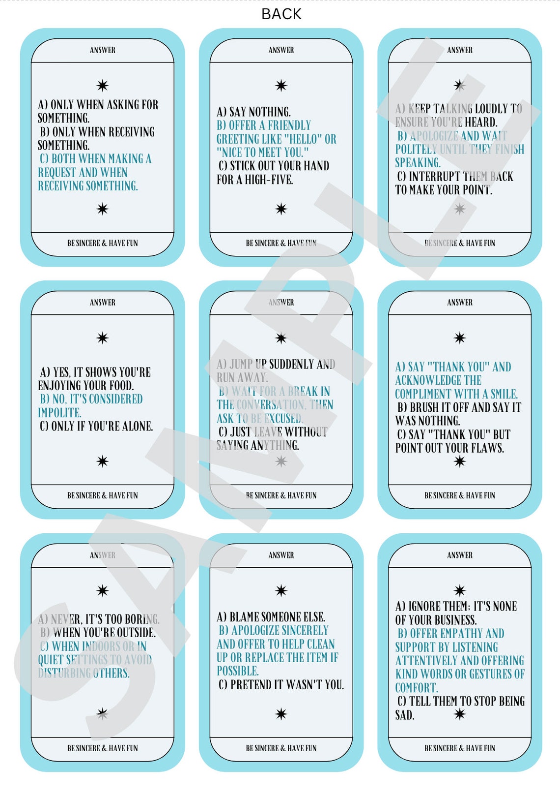 Etiquette Quiz Card Game for Kids (ages 8-12) (digital Download) - Etsy
