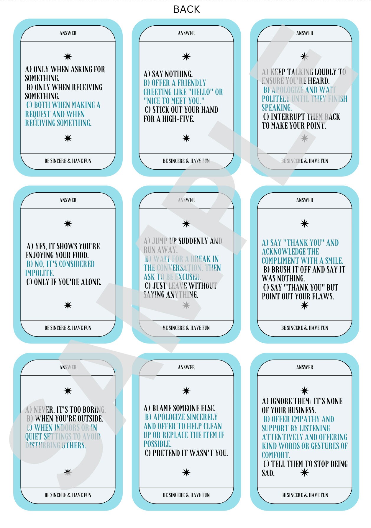Etiquette Quiz Card Game for Kids (ages 8-12) (digital Download) - Etsy