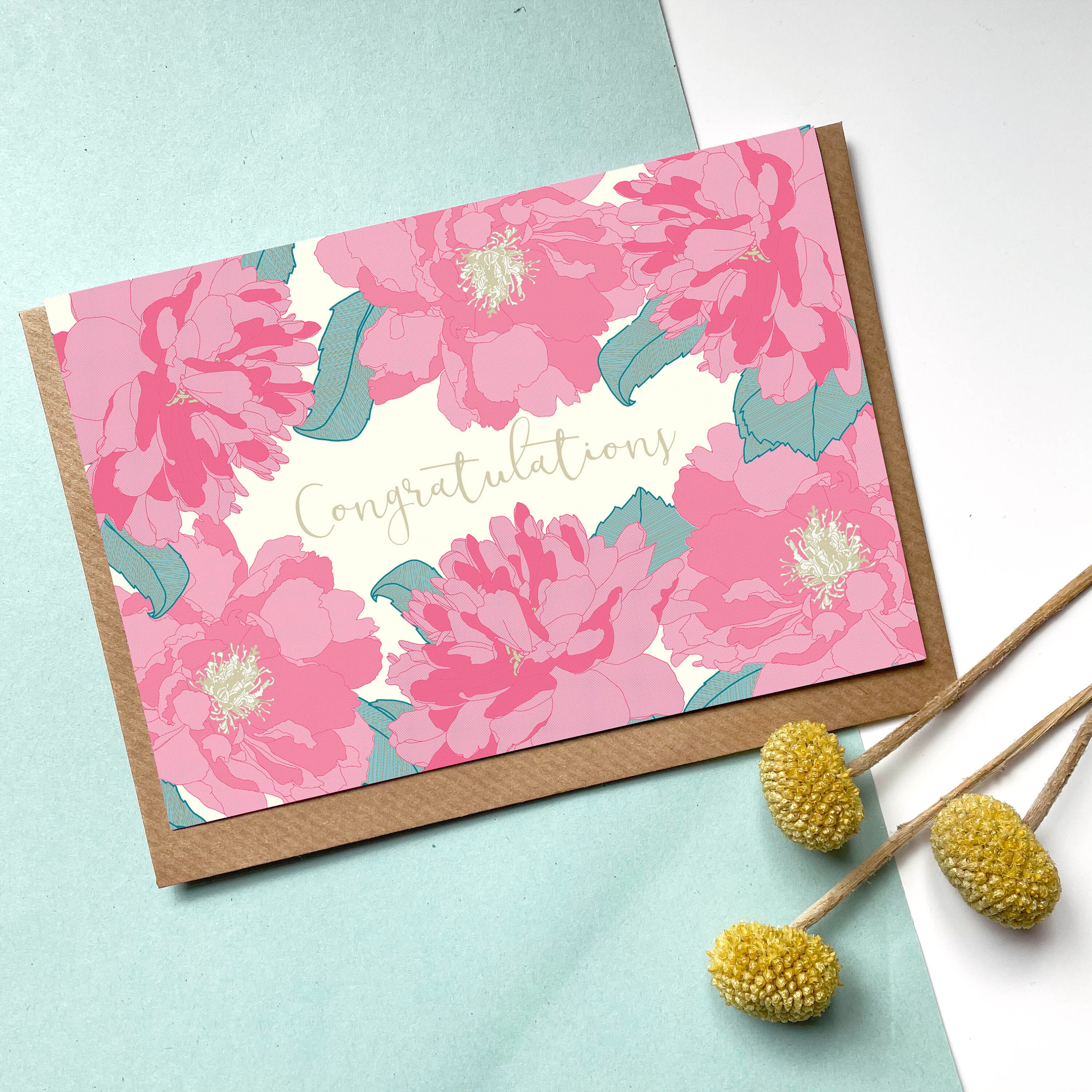 Congratulations Peony Greetings Card - Etsy