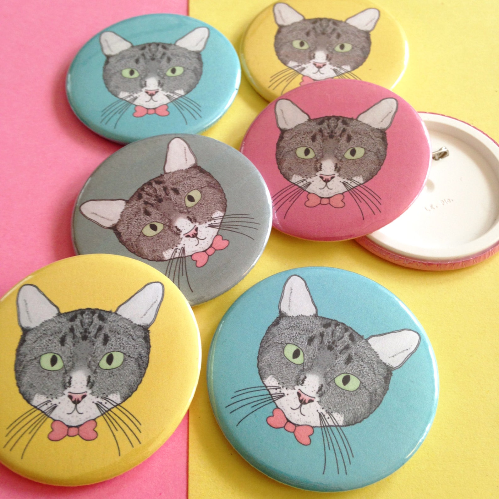 Badge With Cute Cat Face Illustration | Etsy