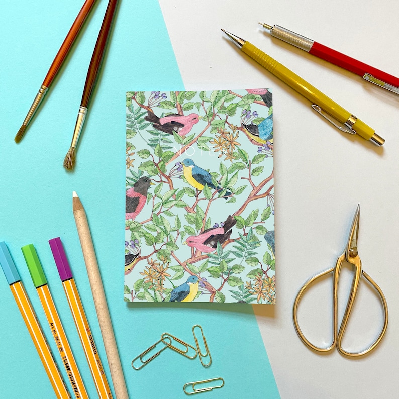 Mini quaderno A6 - Uccello canoro - Decorato con un grazioso motivo a ...