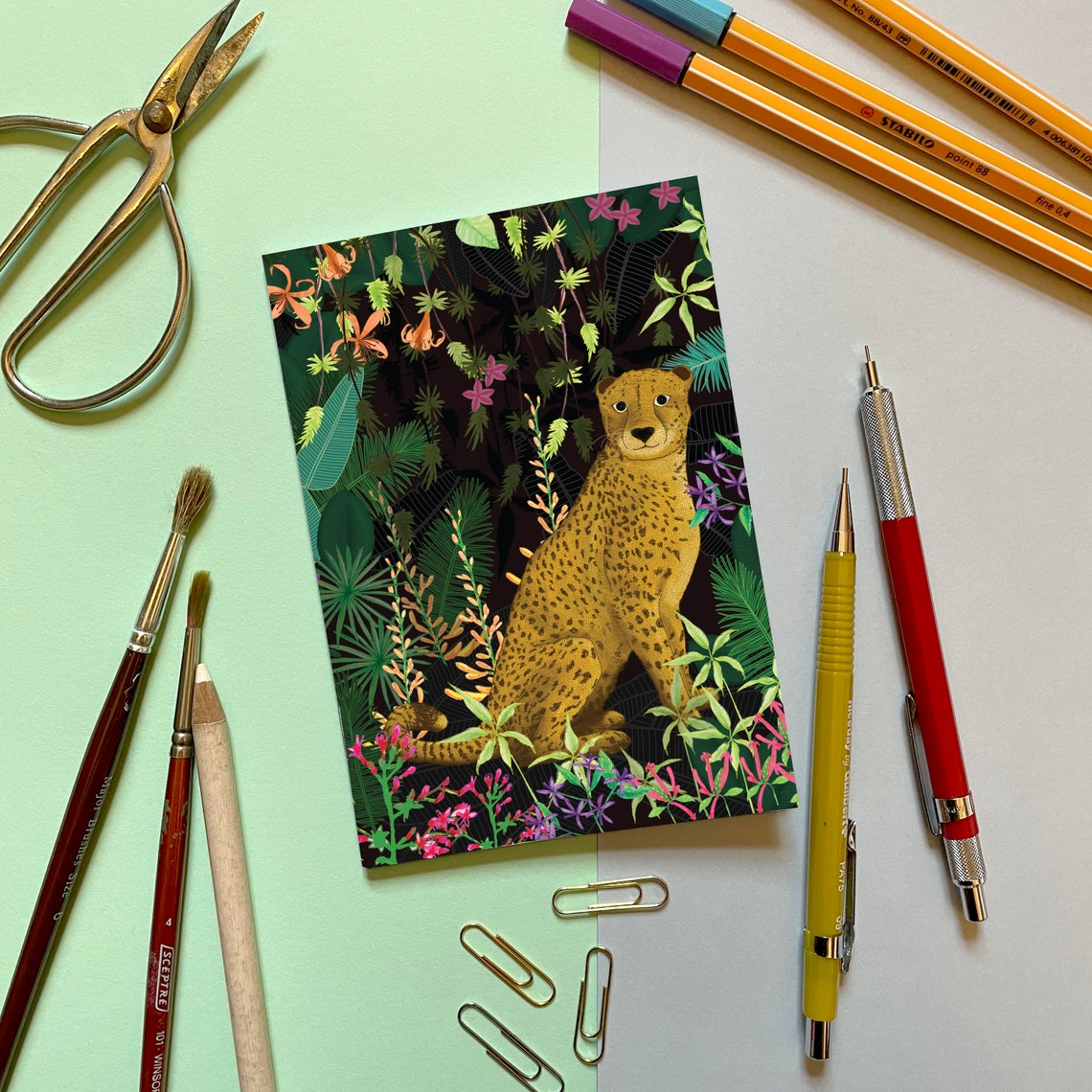 A6 Mini Notebook Jungle Cheetah an Illustrated Cover With - Etsy UK