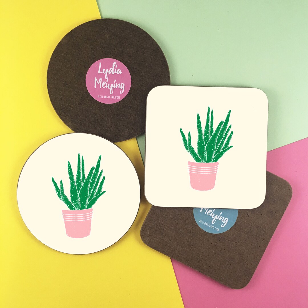 Round or Square Coaster With Succulent Illustration (1). Brighten up ...