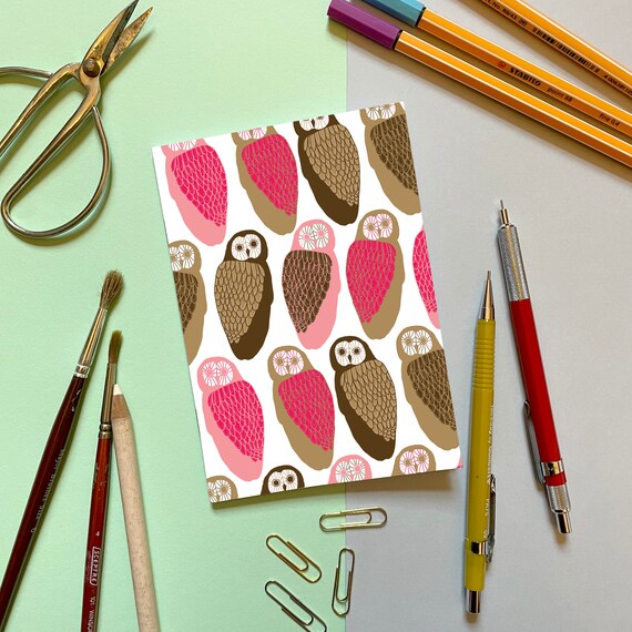 A6 Mini Notebook Owls A Cute Woodland Pattern | Etsy