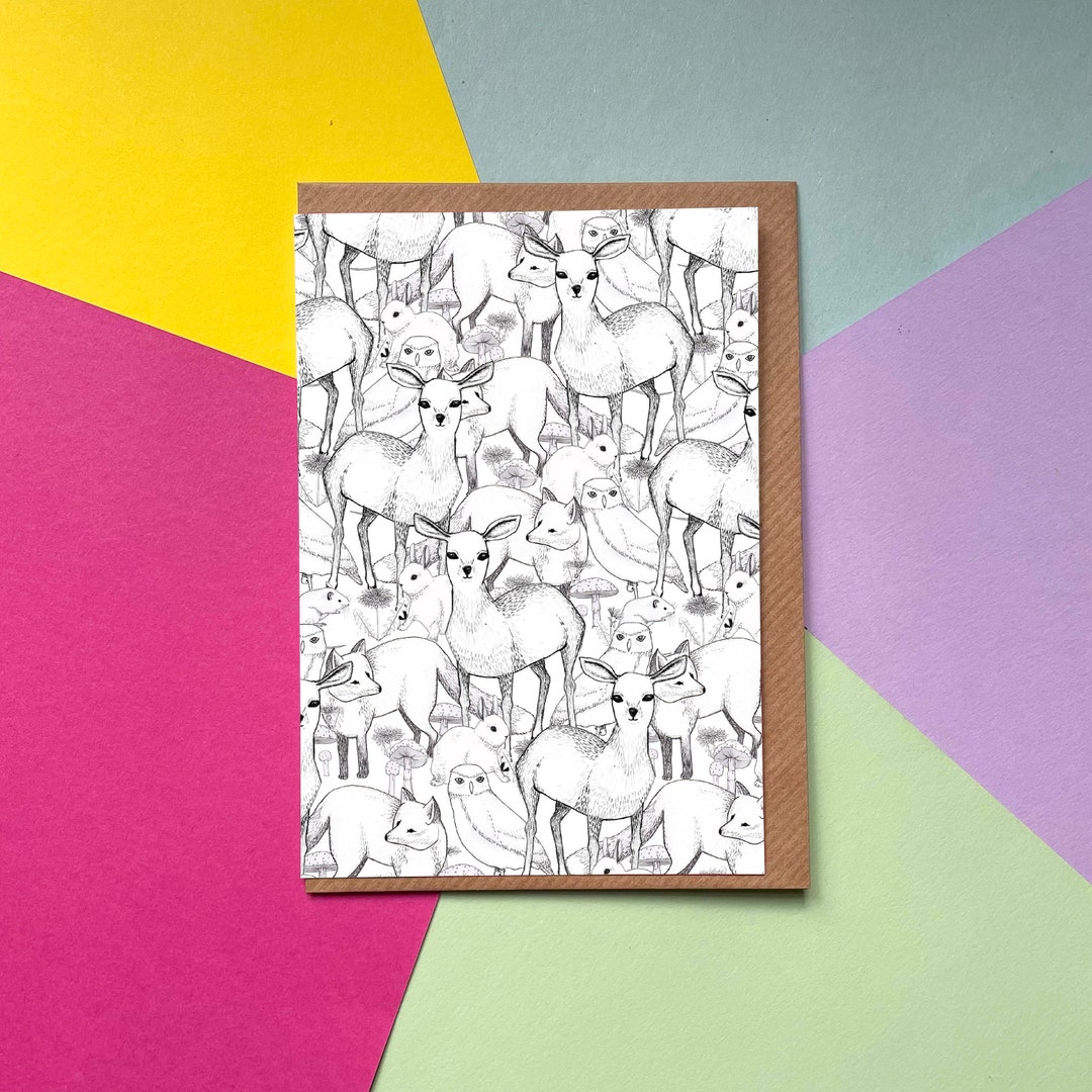 Woodland | Greetings Card With Illustrated Pattern Featuring Deers ...