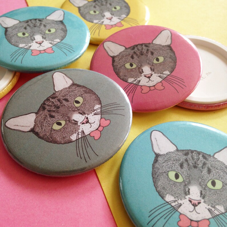 Badge With Cute Cat Face Illustration | Etsy