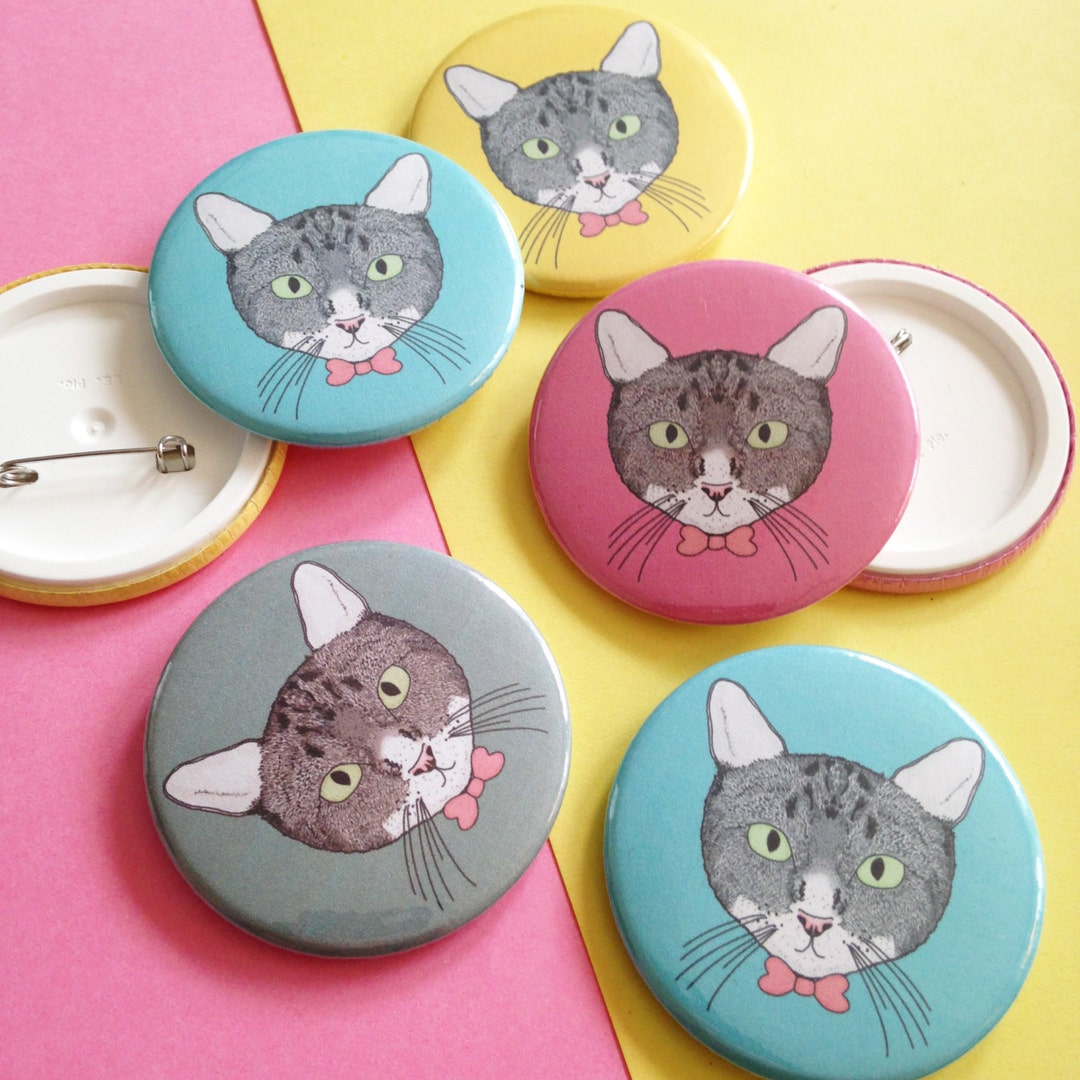 Badge With Cute Cat Face Illustration - Etsy