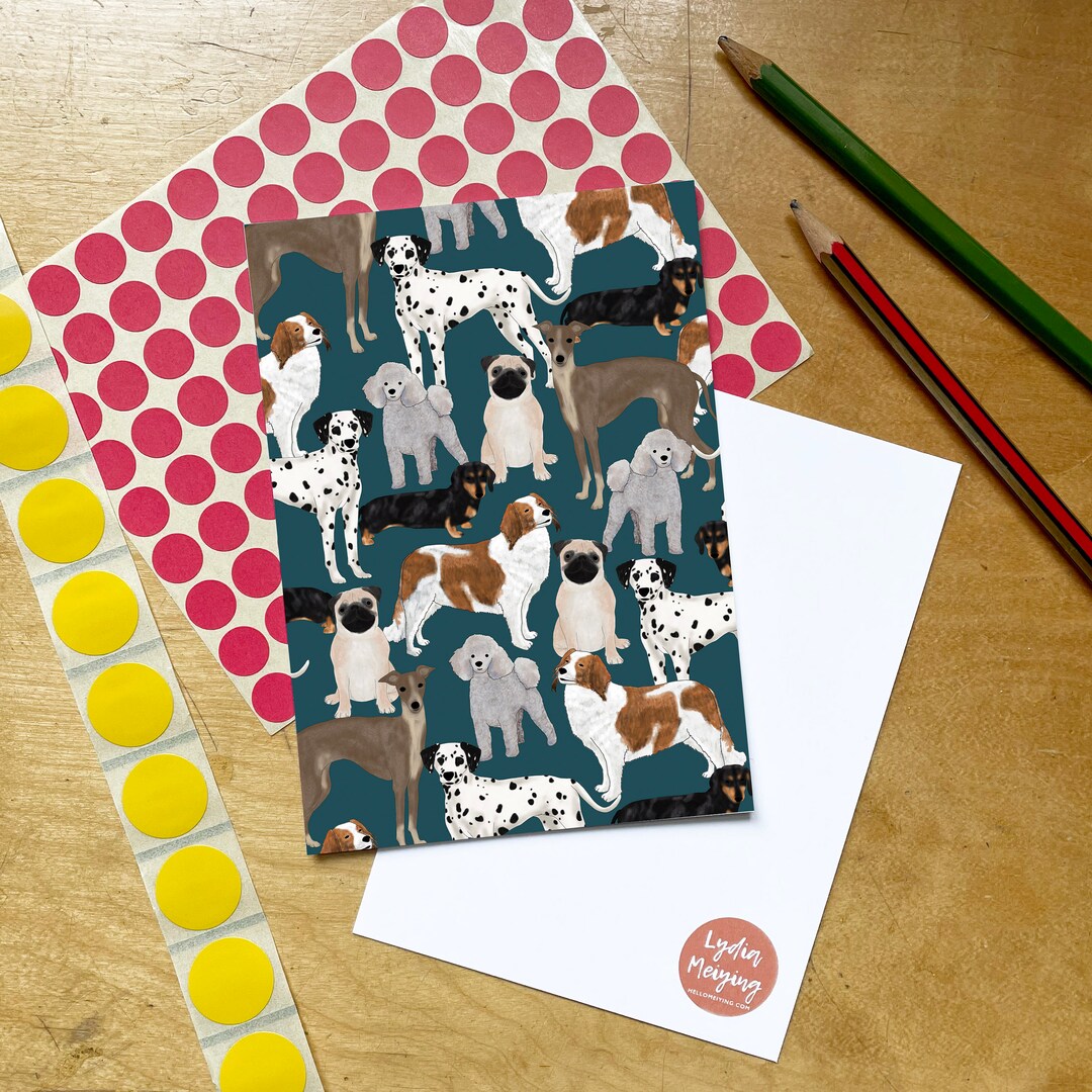 Postcard • Dogs - Illustrated Pattern - Etsy
