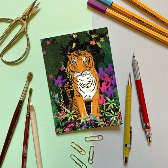 A6 Mini Notebook Jungle Tiger Illustrated Cover With Plain | Etsy