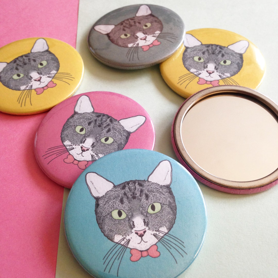 Pocket Mirror With Cat Face Illustration - Etsy