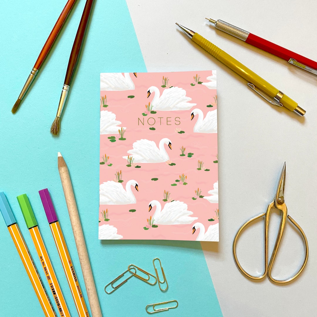 A6 Mini Notebook - Pink Swan - Etsy