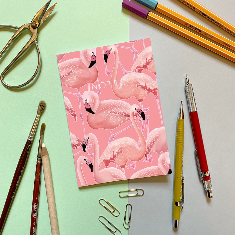 A6 Mini Notebook Pink Flamingos Decorated With a Fun - Etsy
