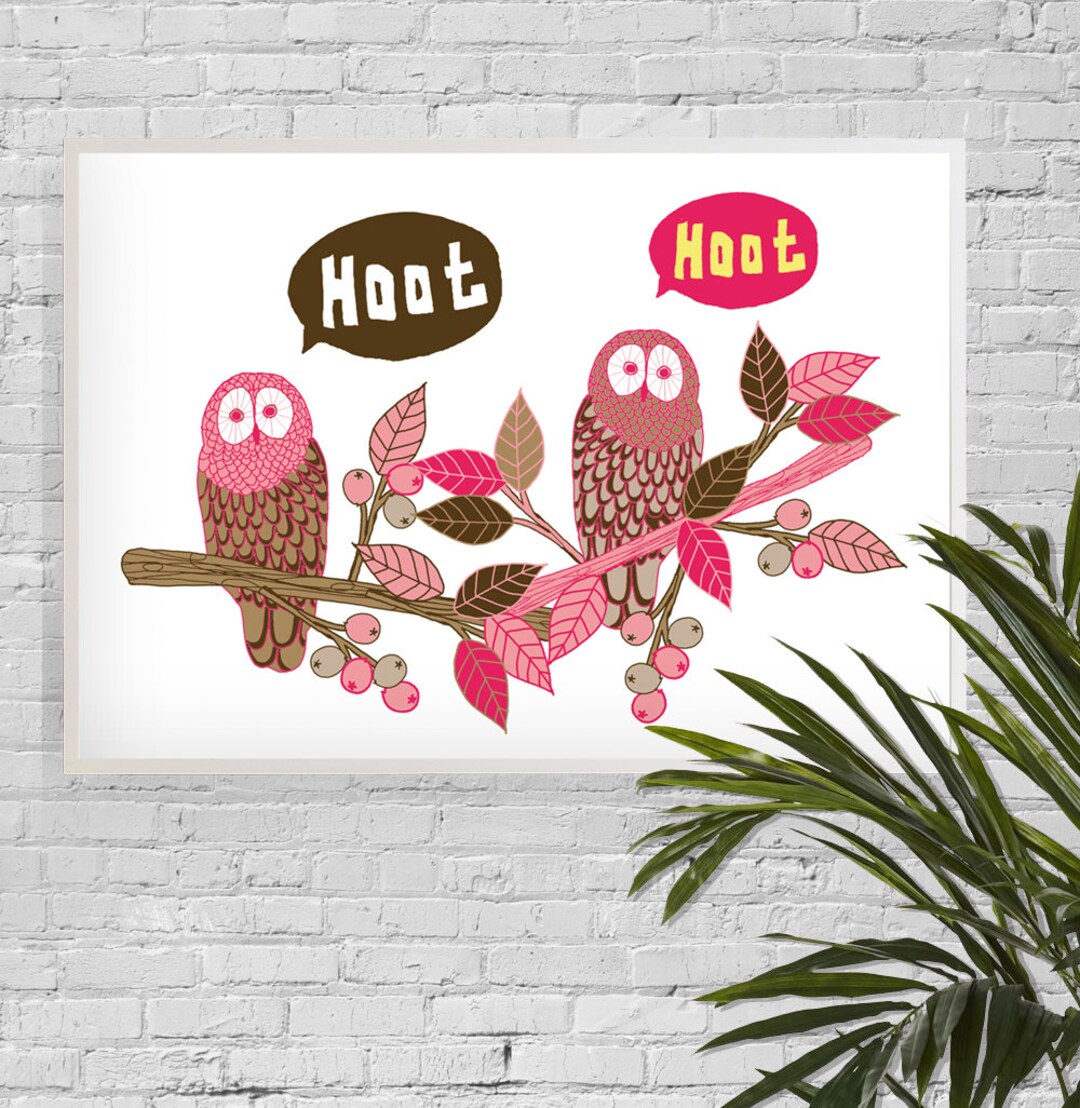 A3 Heavy Weight Print • Hoot Hoot, a Cute Illustration of a Pair of ...