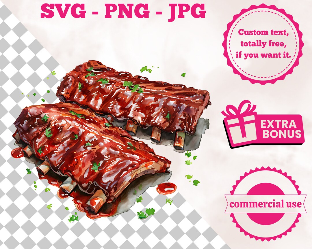 BBQ Ribs SVG Handcrafted Watercolor Clipart Digital Download With Bonus ...