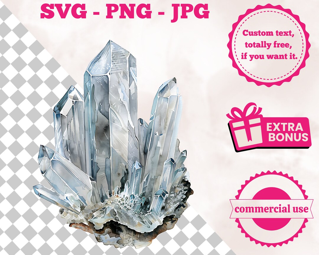 Clear Quartz SVG Handcrafted Watercolor Clipart Digital Download With ...